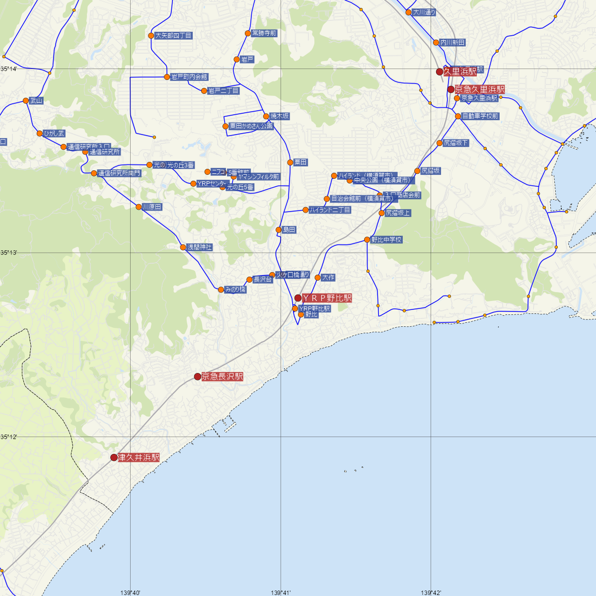 YRP野比駅周辺のバス路線図（京浜急行）